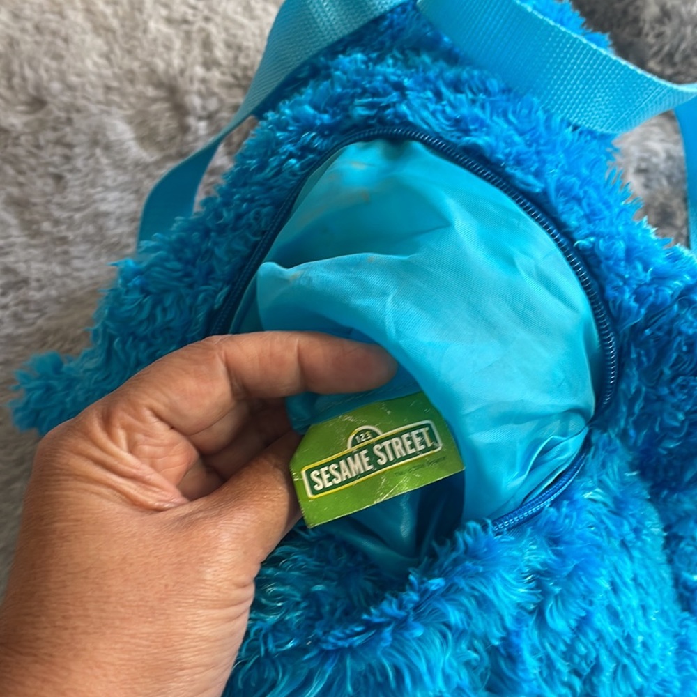 Sesame Street Cookie Monster Backpack Fuzzy Blue Kids… - Gem